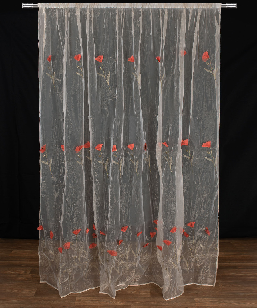 Κουρτίνα ανάγλυφο κόκκινο λουλούδι (280cm x 300cm) με τρέσα - Tserepis.gr